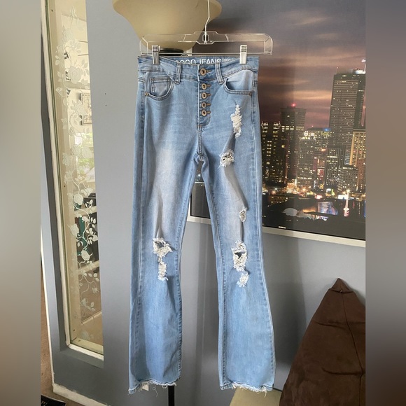GOGO | Jeans | Gogo Jeans 9s High Rise Destructed Jeans Flared Blue Sz ...